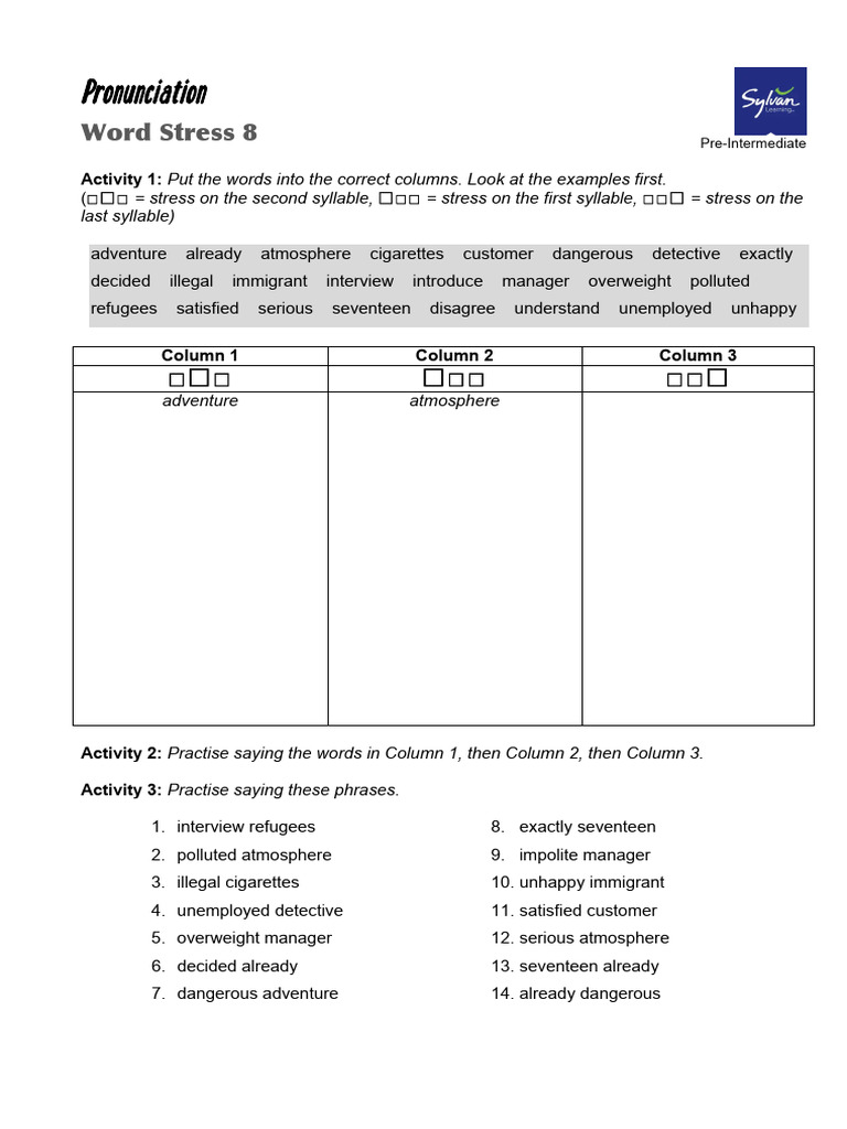 E - Pronunciation Word Stress 8 | PDF | Stress (Linguistics) | Languages