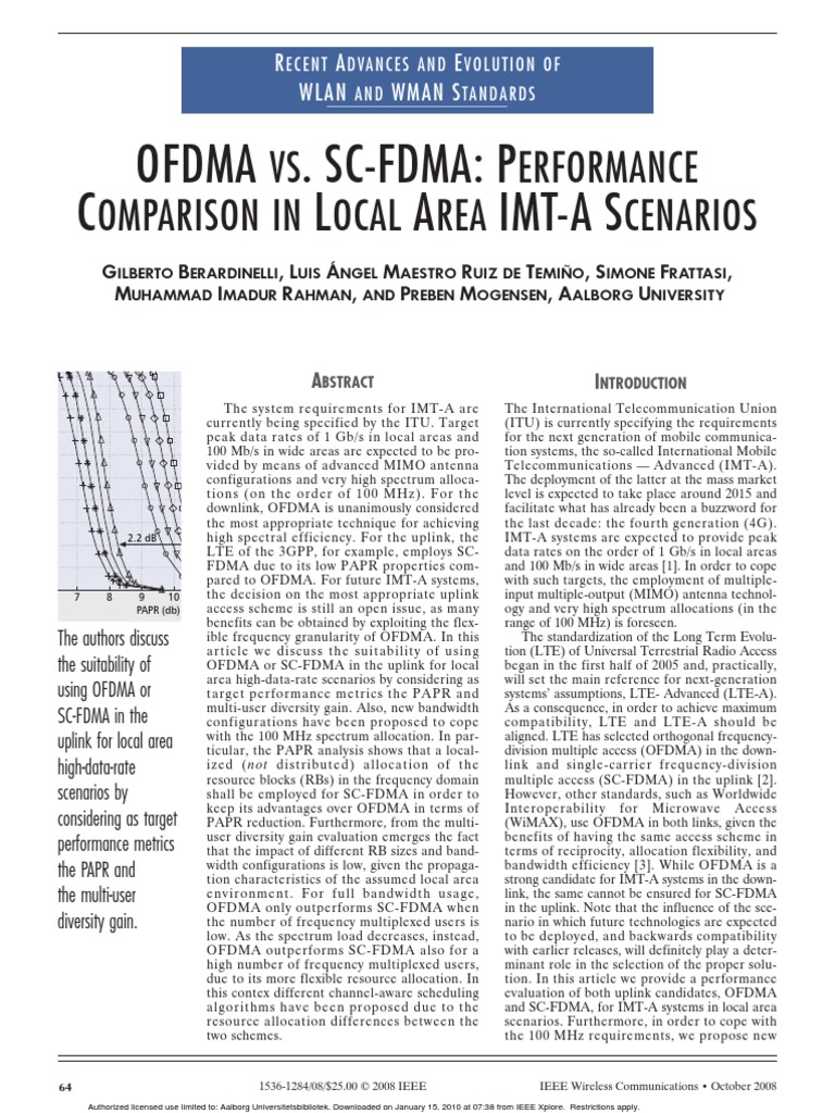 OFDMA Vs SC FDMA Performance Comparison On Local Area IMT-A Scenarios ...