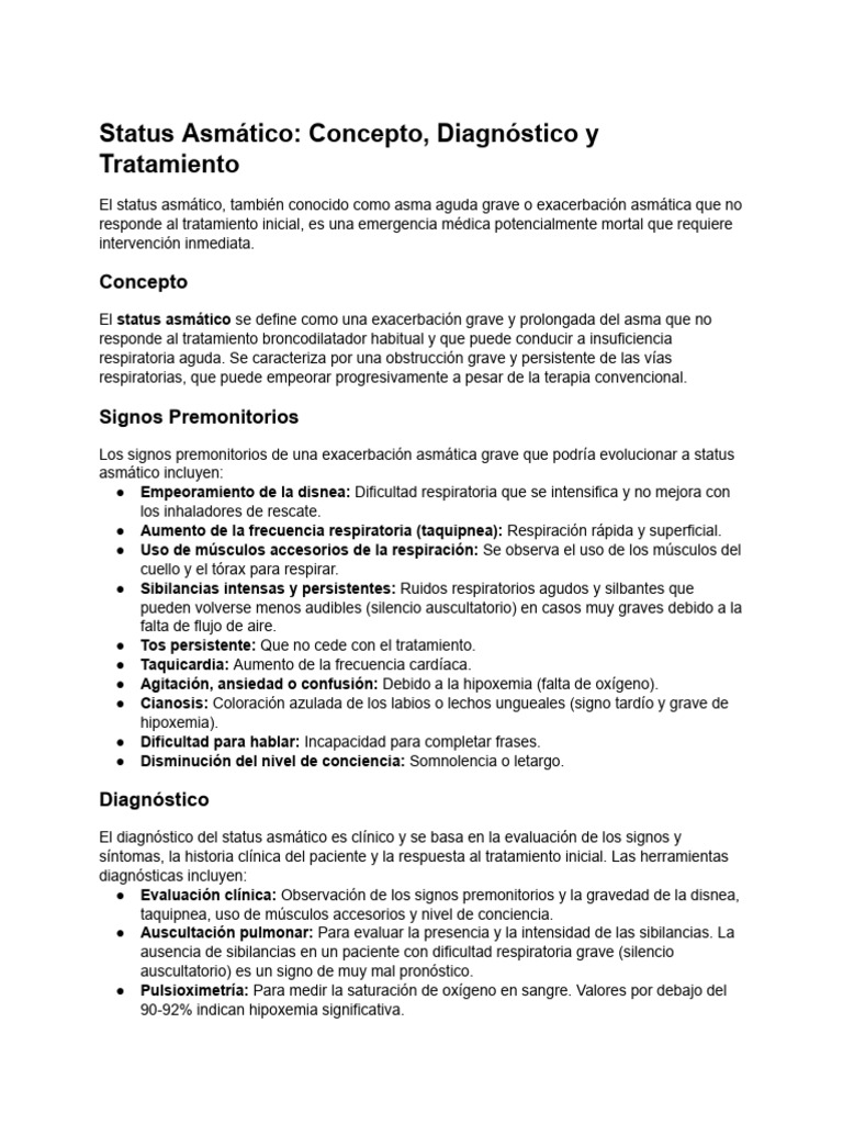 Status Asmático - Concepto, Diagnóstico y Tratamien... | PDF | Asma | Neumología