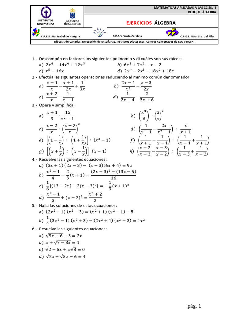 Ejercicios de Álgebra para CC.SS. | PDF | Objetos matemáticos | Álgebra ...
