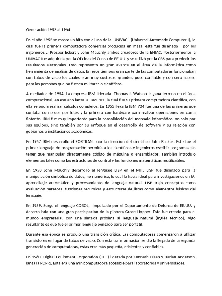 Evolución de la Informática (1952-1964) | PDF | Ibm | Informática