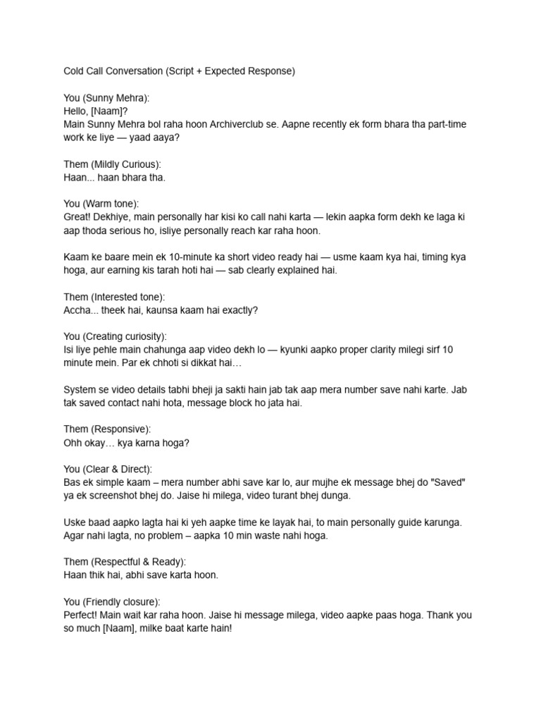 Cold Call Conversation | PDF