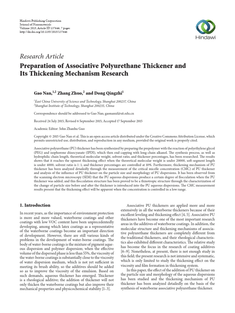 Preparation of Associative Polyurethane Thickener | PDF | Polyethylene Glycol | Viscosity