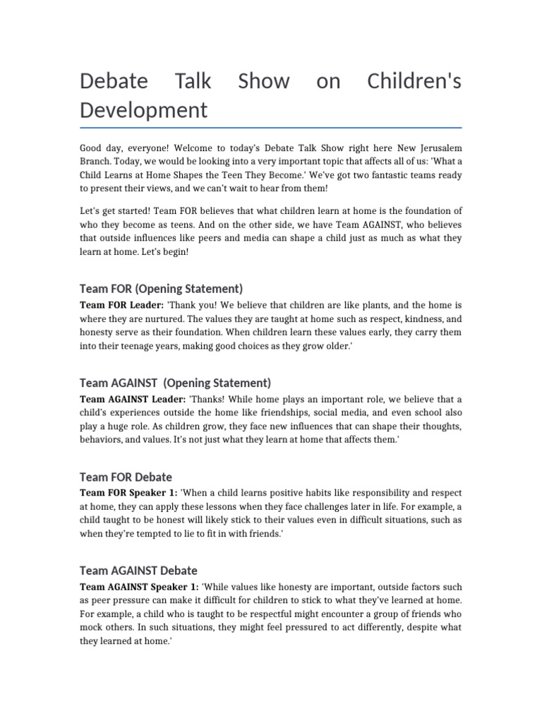Debate Talk Show Children Development | PDF | Adolescence | Faith
