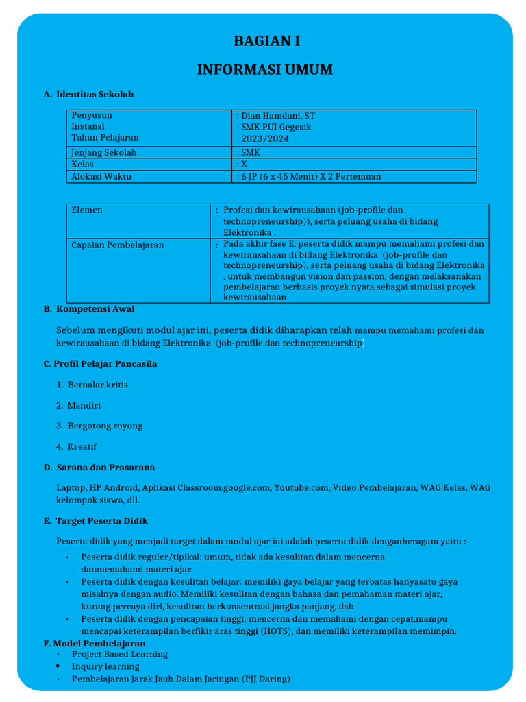 Modul Ajar Profesi Dan Kewirausahaan | PDF