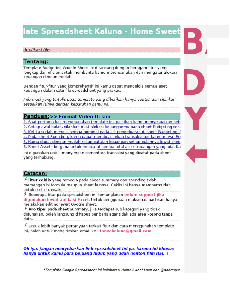 Template Spreadsheet Kaluna - Home Sweet Loan | PDF