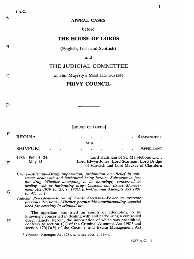 Regina Respondent and Shivpuri Appellant (1987) A.C. 1 | PDF