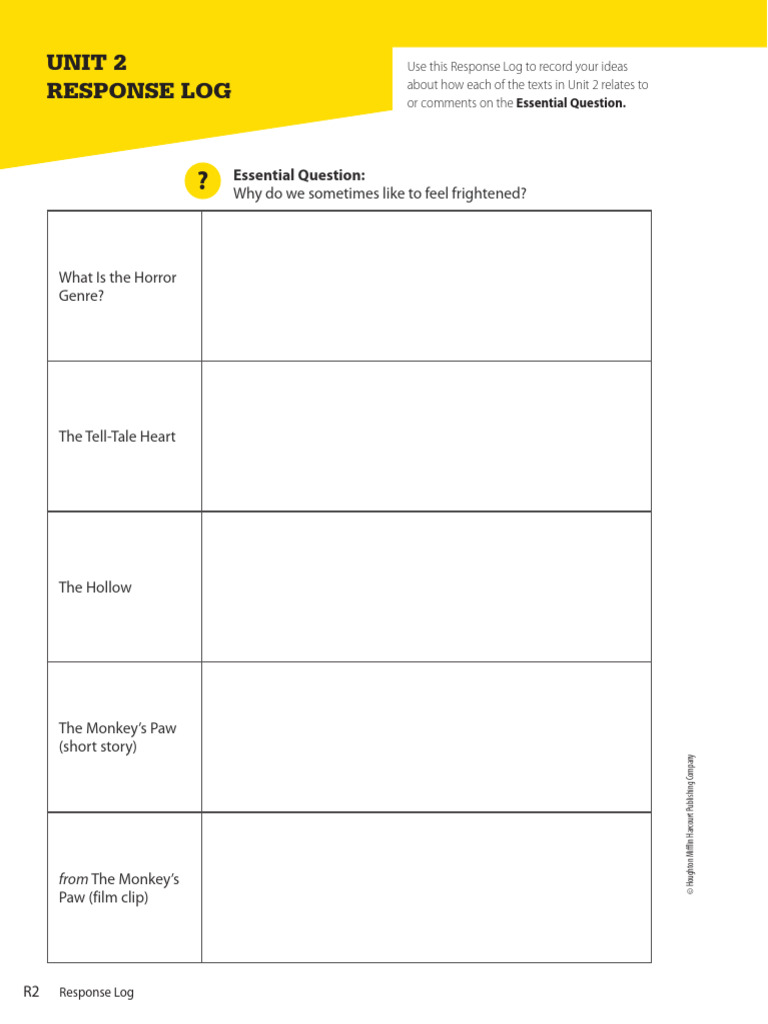 The Thrill of Horror Response Log Interactive Response Logs | PDF