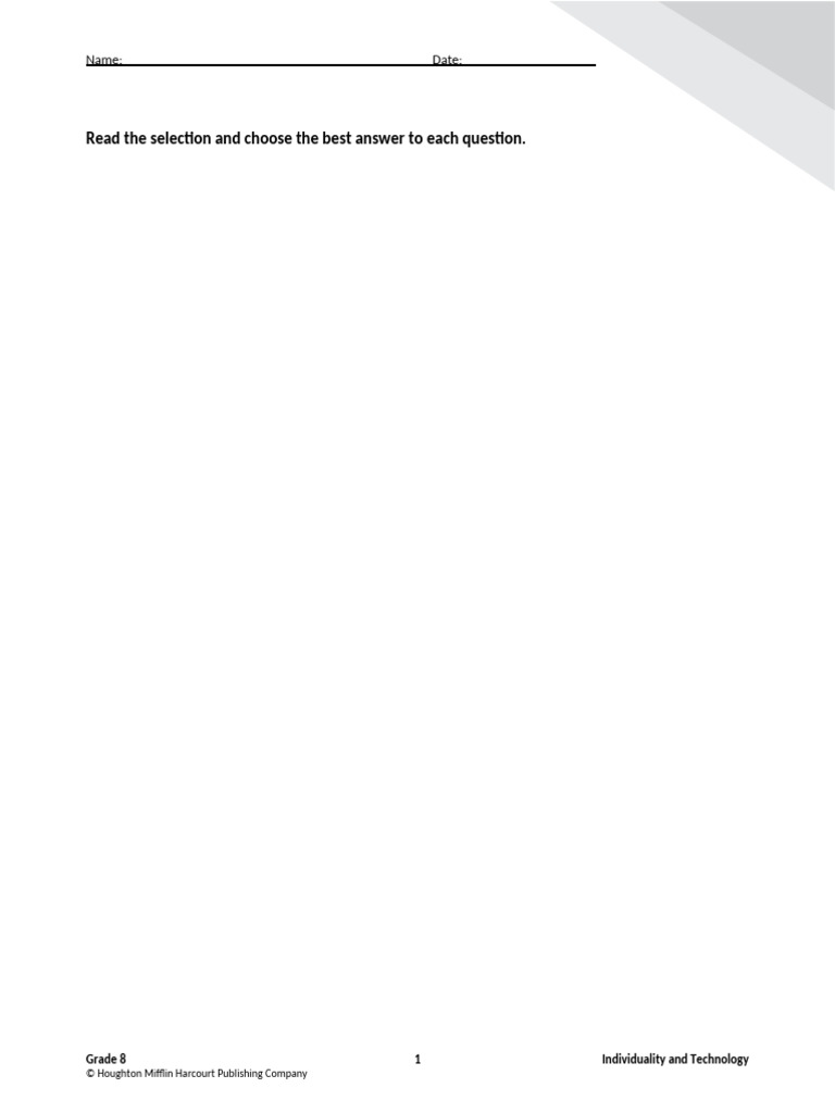 Grade 8 Unit 1 Summative Individuality and Technology | PDF