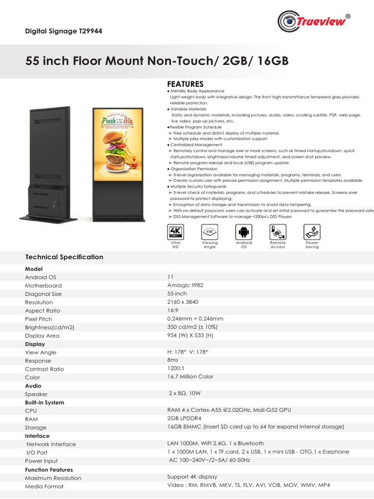 55 Inch Floor Mount Non Touch Digital Signage T29944 | PDF | Computing | Software
