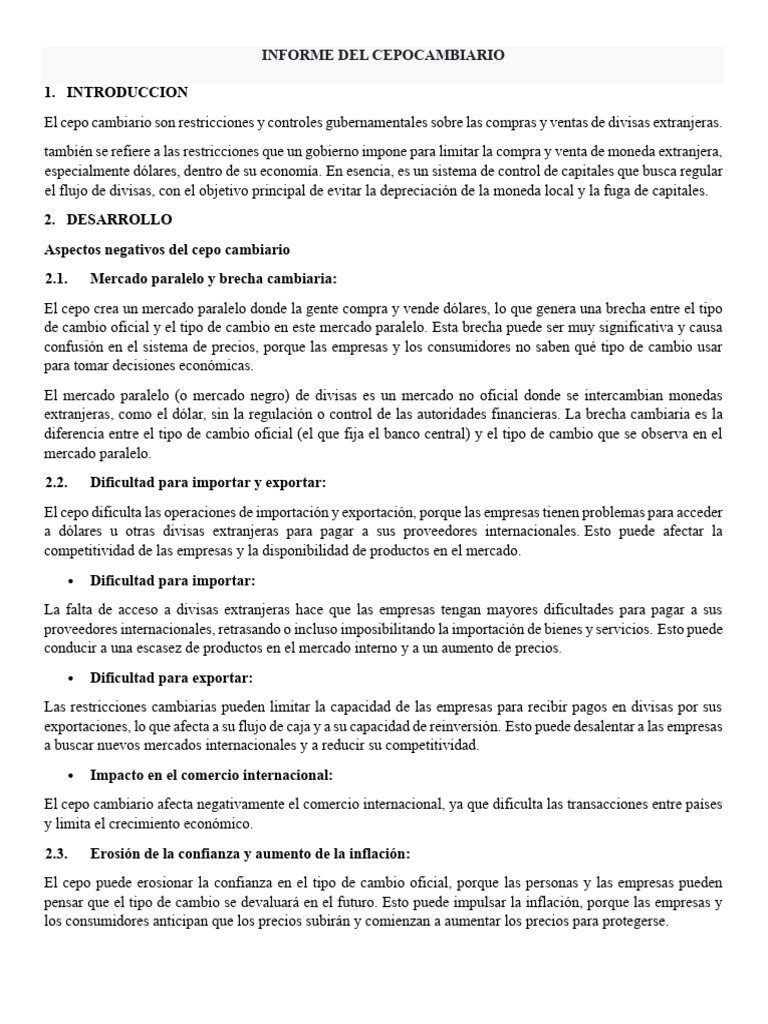 Cepo Cambiario | PDF | Tipo de cambio | Inflación