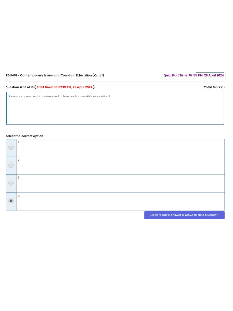 Edu401 Quiz No 1. 30 April by Wania Hareem | PDF