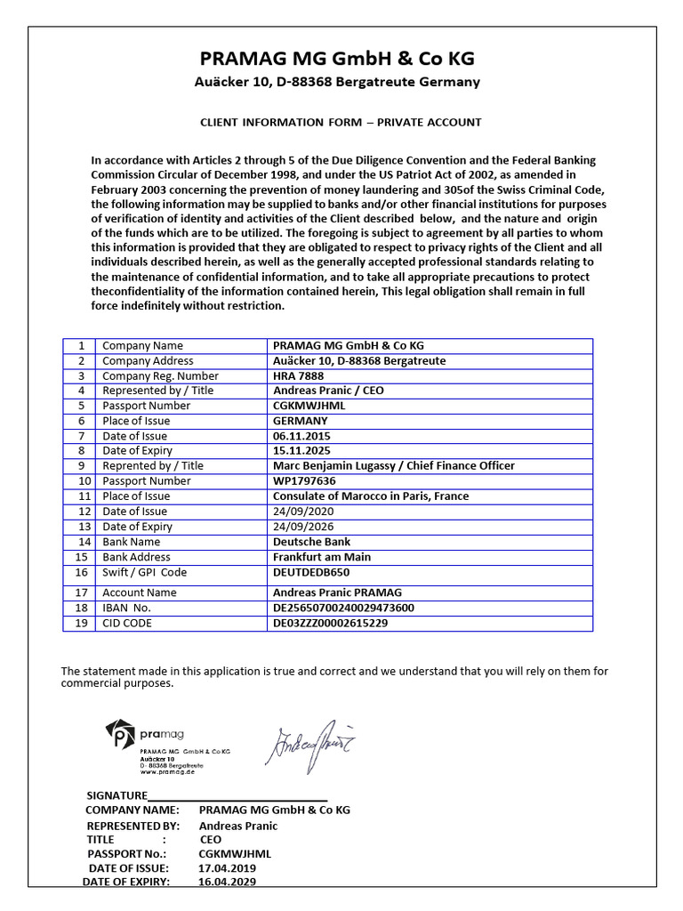CIS PRAMAG MG GMBH & Co KG Andreas Pranic. Deutsche Bank | PDF ...