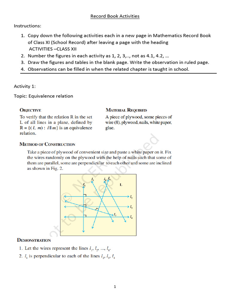 Maths activities class 12 | PDF
