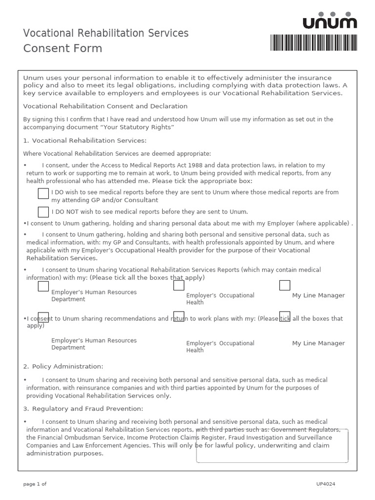 UNUM Consent Form Word | PDF | Employment | Justice