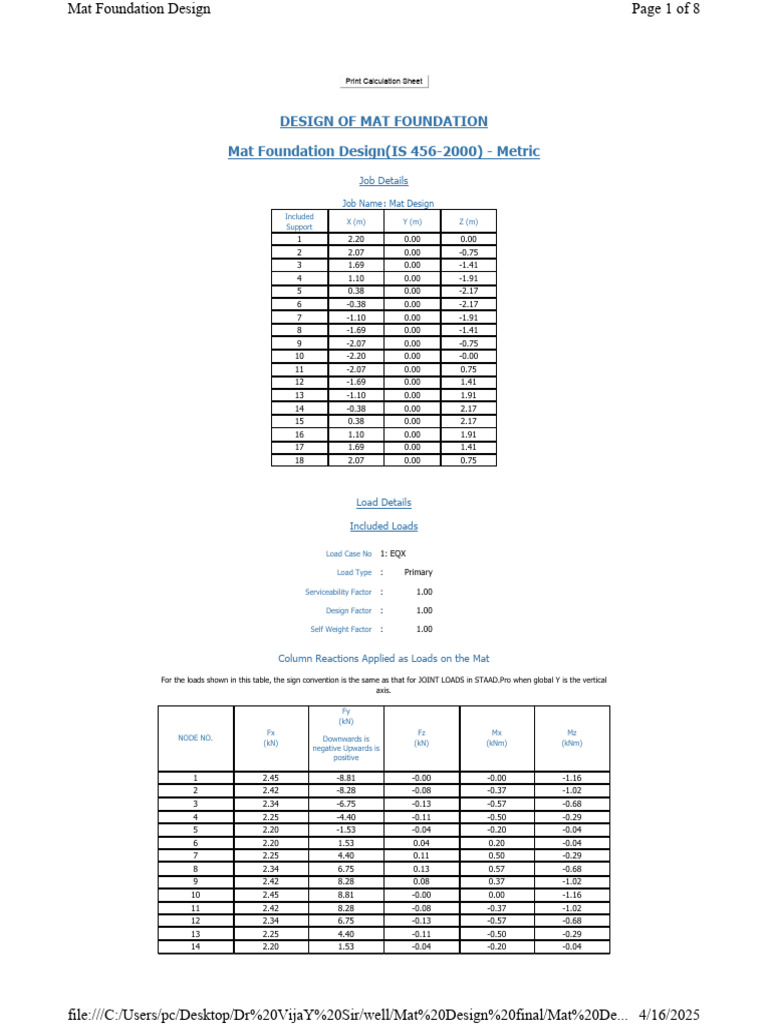 Mat Foundation Calculation Sheet | PDF | Physical Sciences | Continuum Mechanics