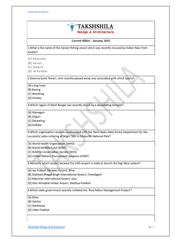 Current Affairs January, 2025 | PDF