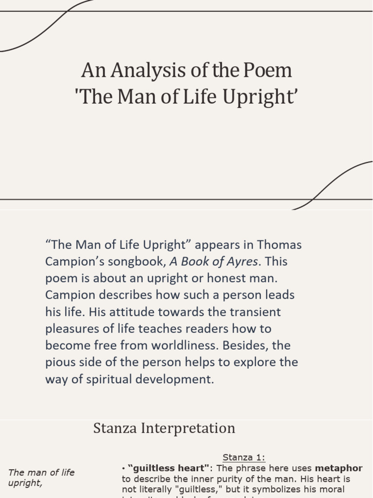 Analysis of "The Man of Life Upright" | PDF | Virtue | Wisdom