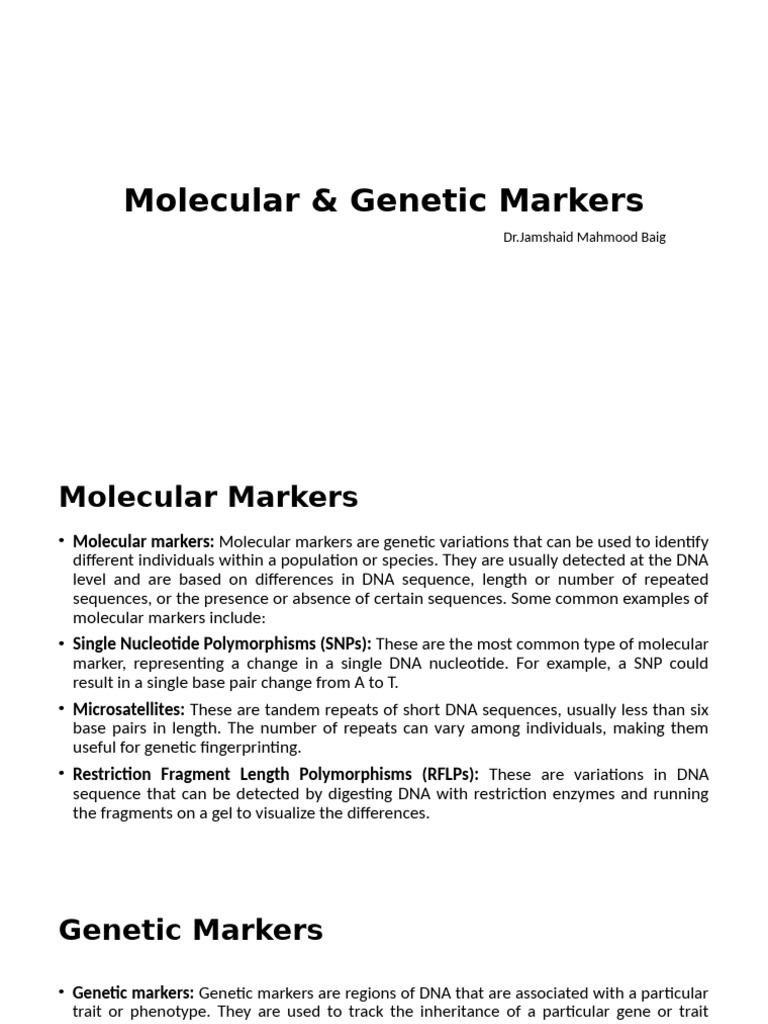 Molecular & Genetic Markers | PDF | Single Nucleotide Polymorphism | Microsatellite