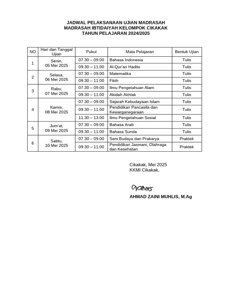 Jadwal Pelaksanaan Ujian 2024-2025 | PDF