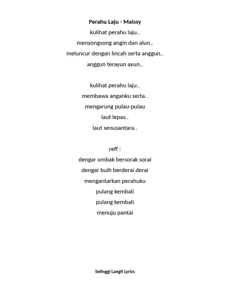 Lirik Lagu Perahu Laju - Maissy | PDF