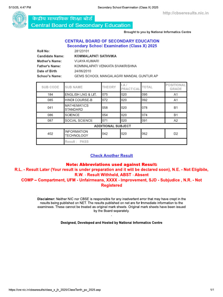 Secondary School Examination (Class X) 2025 | PDF