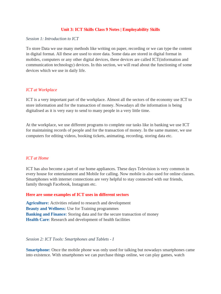 Ict Skills Class 9 Notes | PDF | Computer Data Storage | Random Access ...