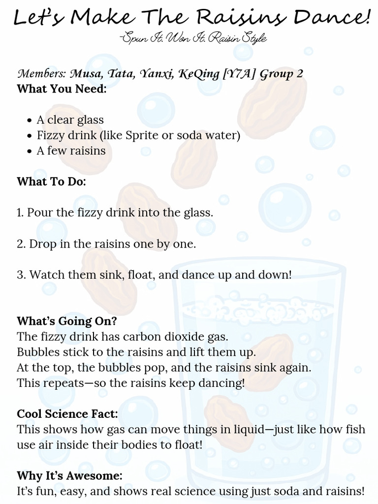 Dancing Raisins Science Experiment | PDF