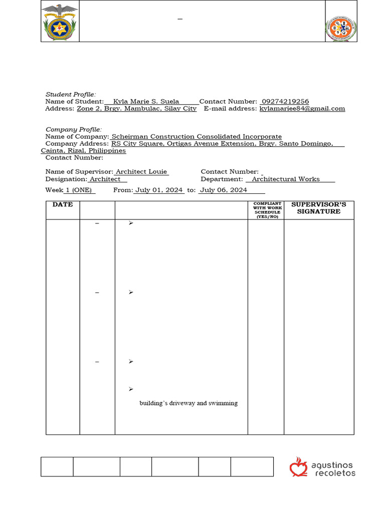 Weekly Internship Journal - Week 1 | PDF | Real Estate