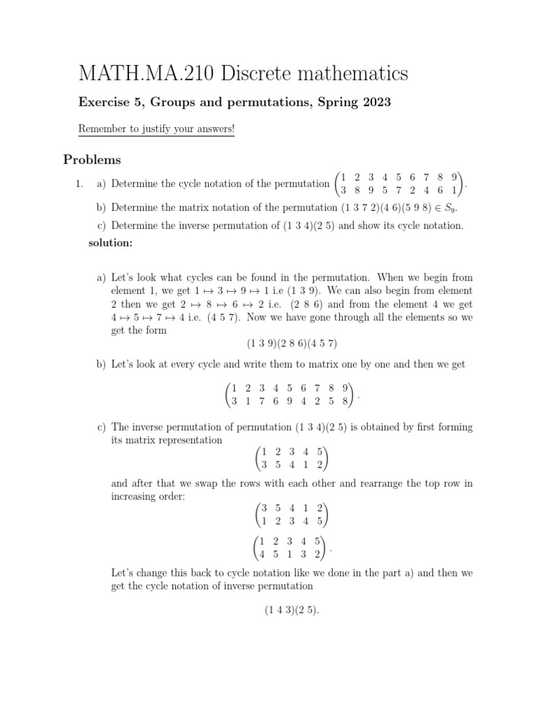 Exercise 5, Groups and Permutations - Solutions | PDF | Permutation | Rotation