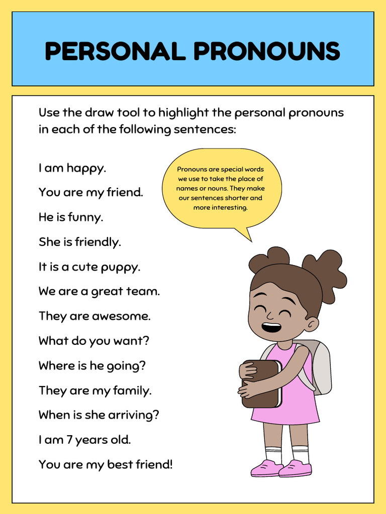 Personal Pronouns Worksheet for Kids | PDF