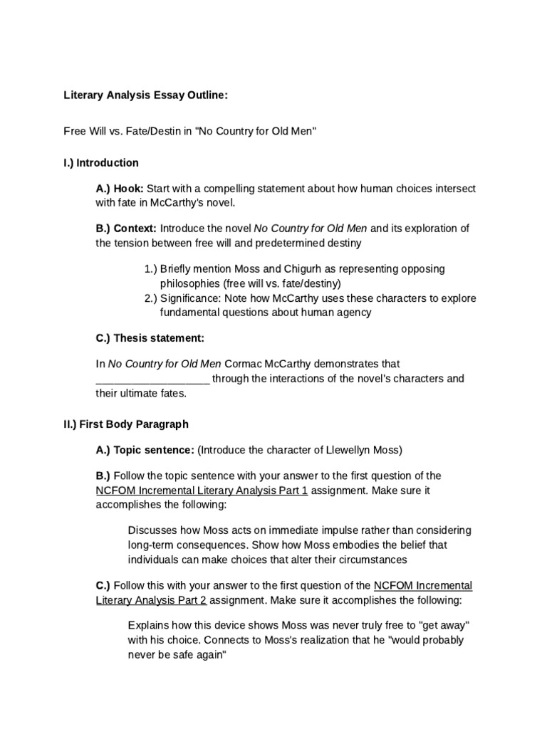 NCFOM Incremental Literary Analysis Essay Outline | PDF