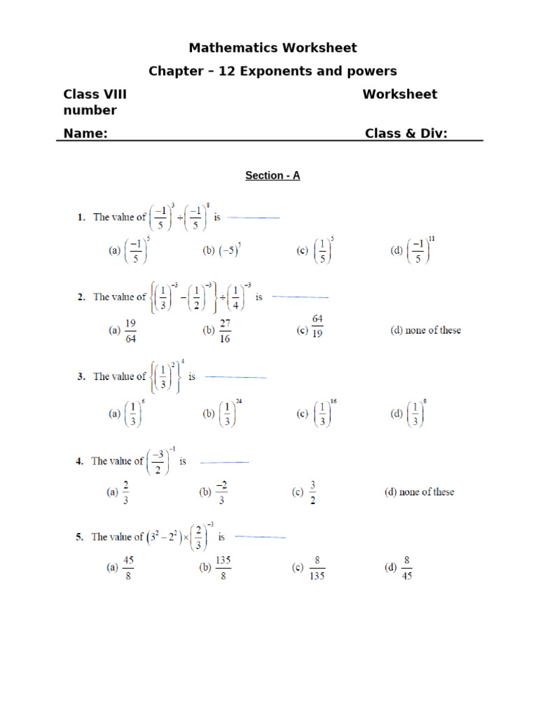 8 WS Exponents Powers 1 | PDF | Exponentiation | Chemical Elements