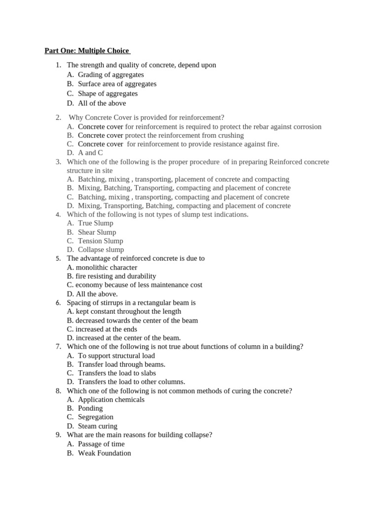 Concrete and Structural Engineering Quiz | PDF | Concrete | Reinforced ...