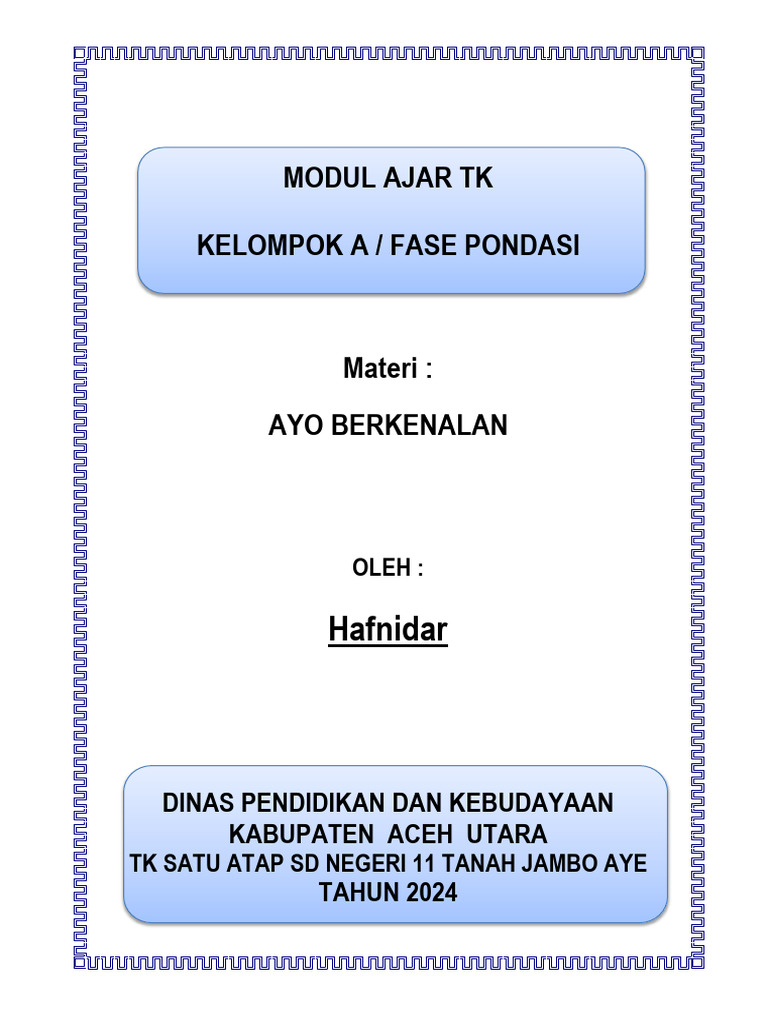 Ayo Berkenalan: Modul Ajar TK | PDF