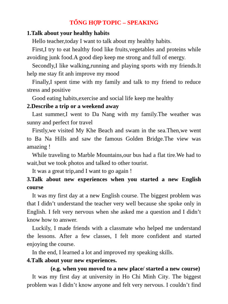 Tổng Hợp Chủ Đề Nói Ta2 | PDF