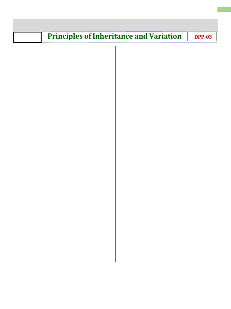 Principle basis of inheritance & Variations DPP 3 | PDF | Dominance (Genetics) | Genotype