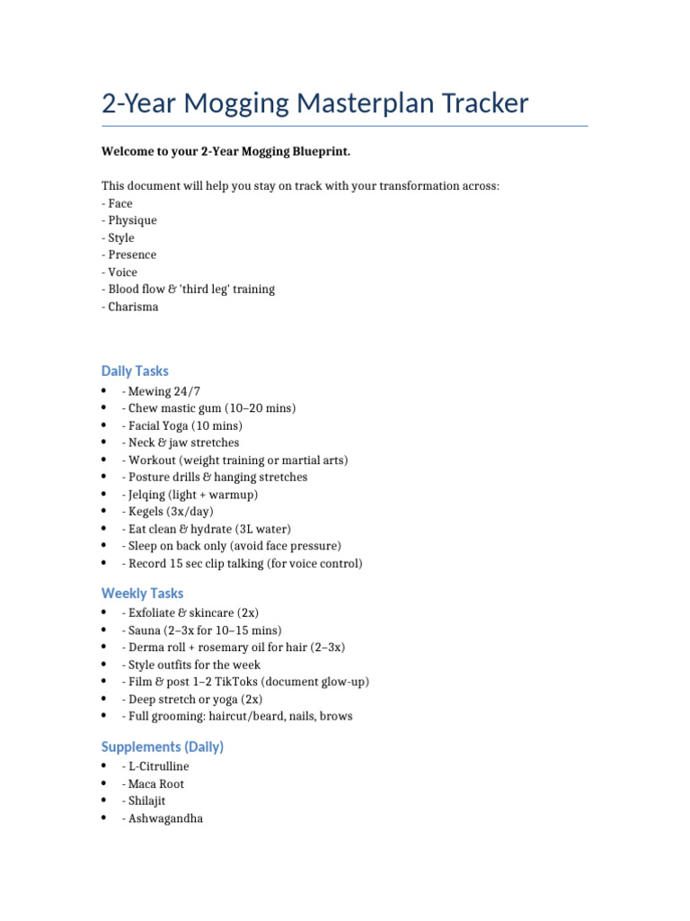 2-Year Mogging Masterplan Tracker | PDF