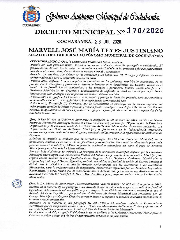 Decreto Municipal 170 2020 28 07 2020 Reglamento Ley 661 de Fomento A La Construccion | PDF ...