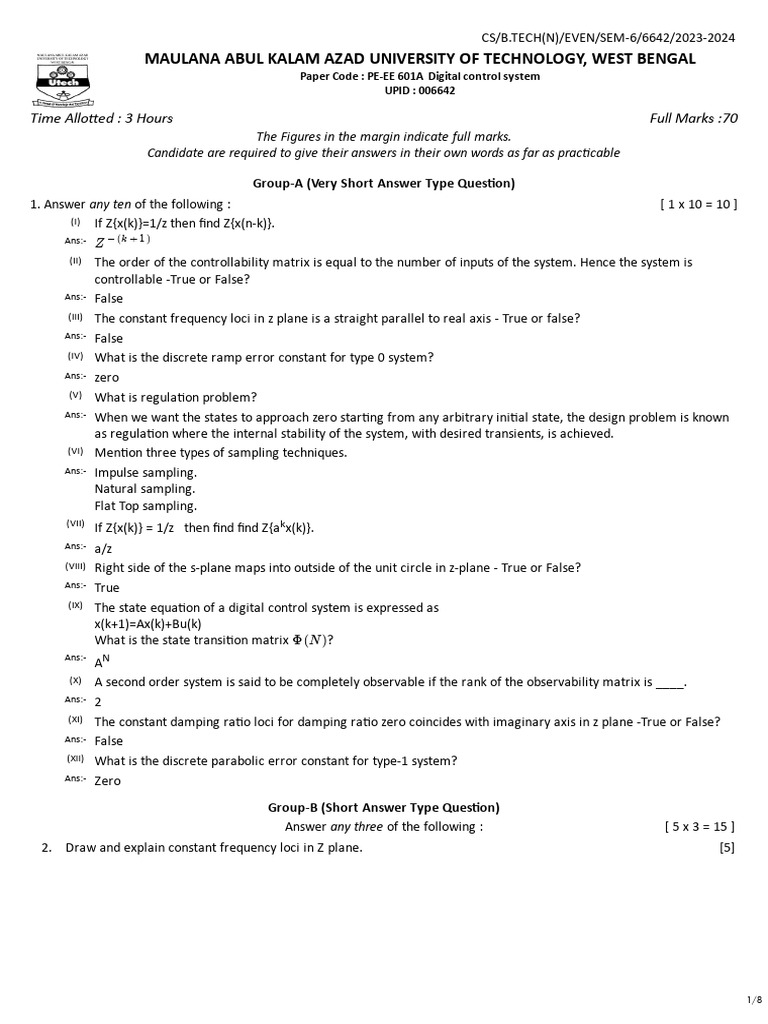 Solution - PE-EE 601A Digital Control System - Merged | PDF | Capacitor | Sampling (Signal ...