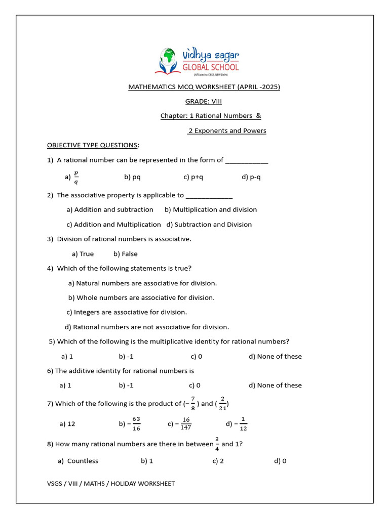 Grade VIII Maths Holiday Assignment | PDF | Numbers | Mathematical Concepts