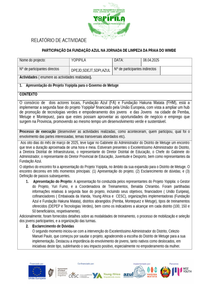 Acta - Encontro para Apresentacao Do Projeto Yopipila em Metuge | PDF