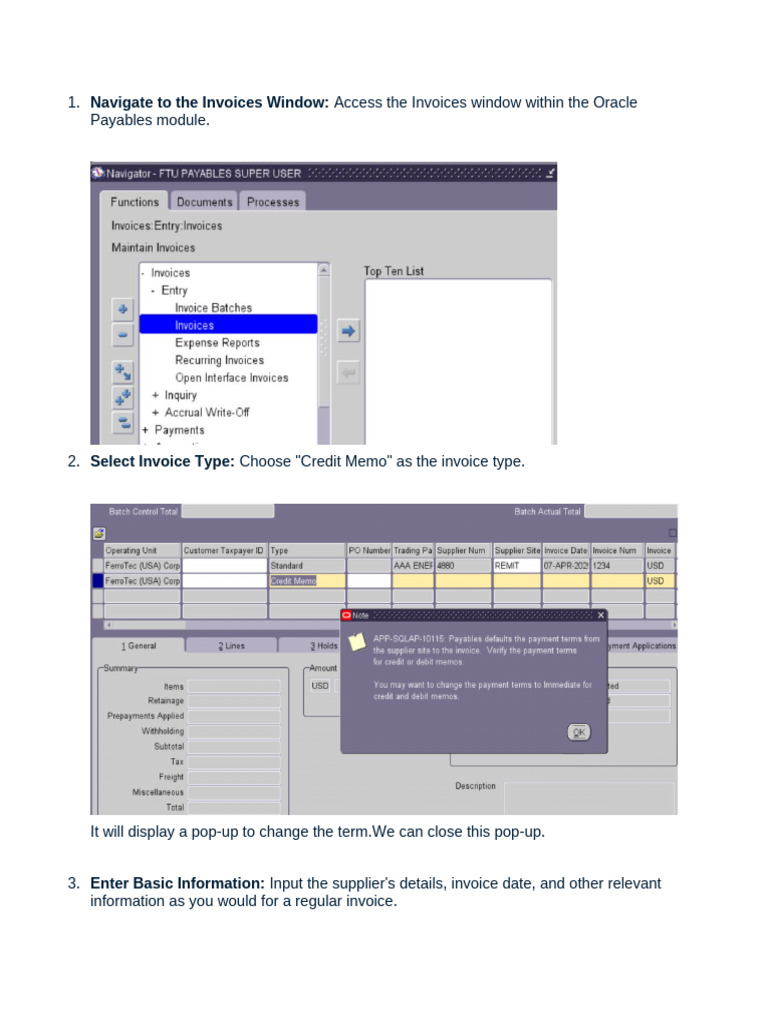 How to Create a Credit Memo in Oracle | PDF