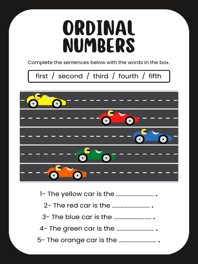 Ordinal Numbers Worksheet in Black White Fun Style | PDF