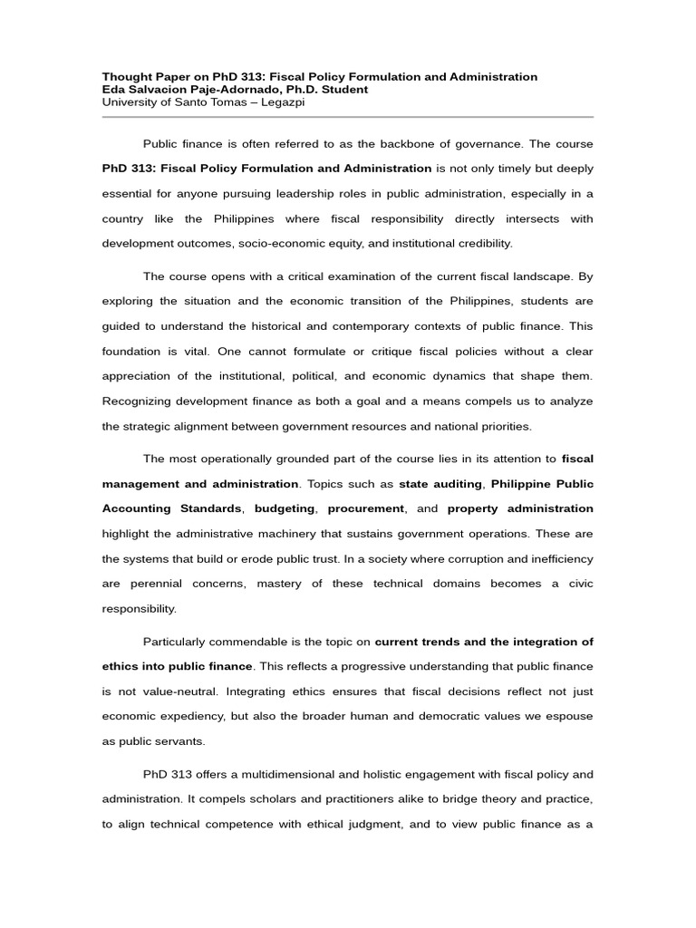 Thought Paper On PHD 313 | PDF | Policy | Public Finance