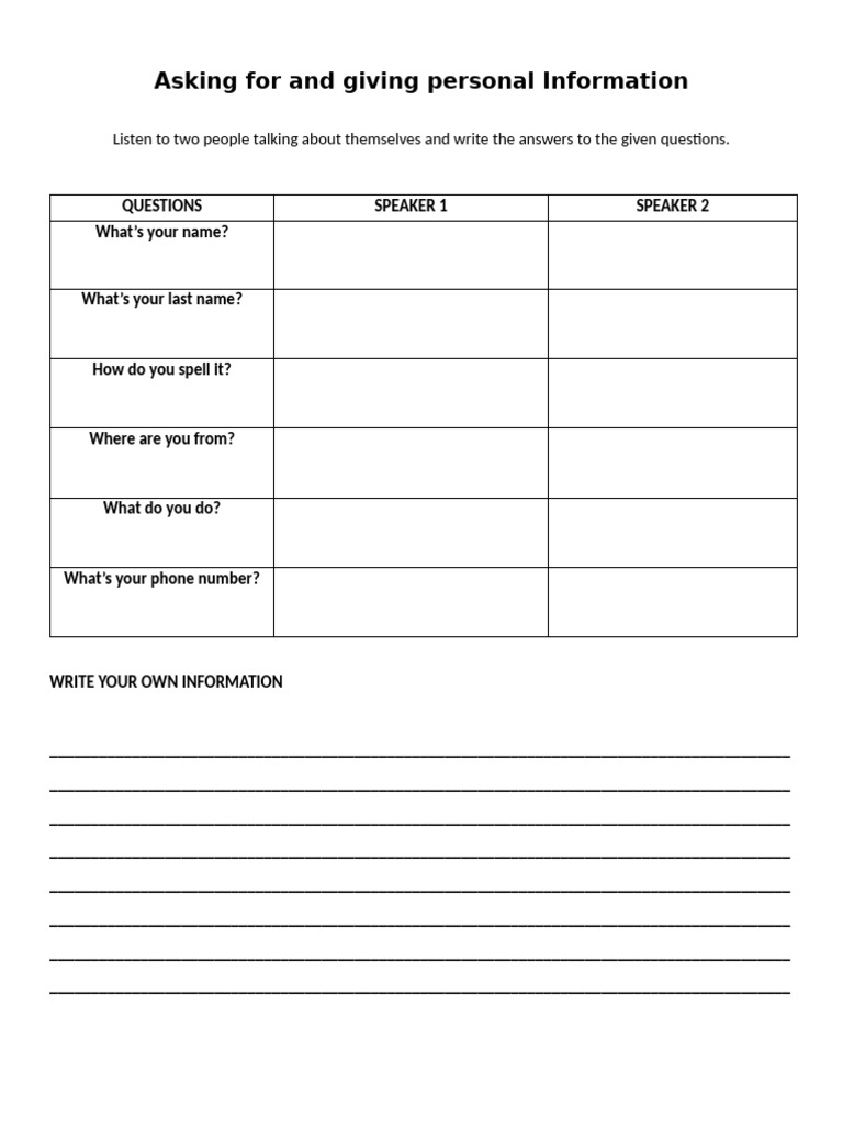 Asking For and Giving Personal Information | PDF
