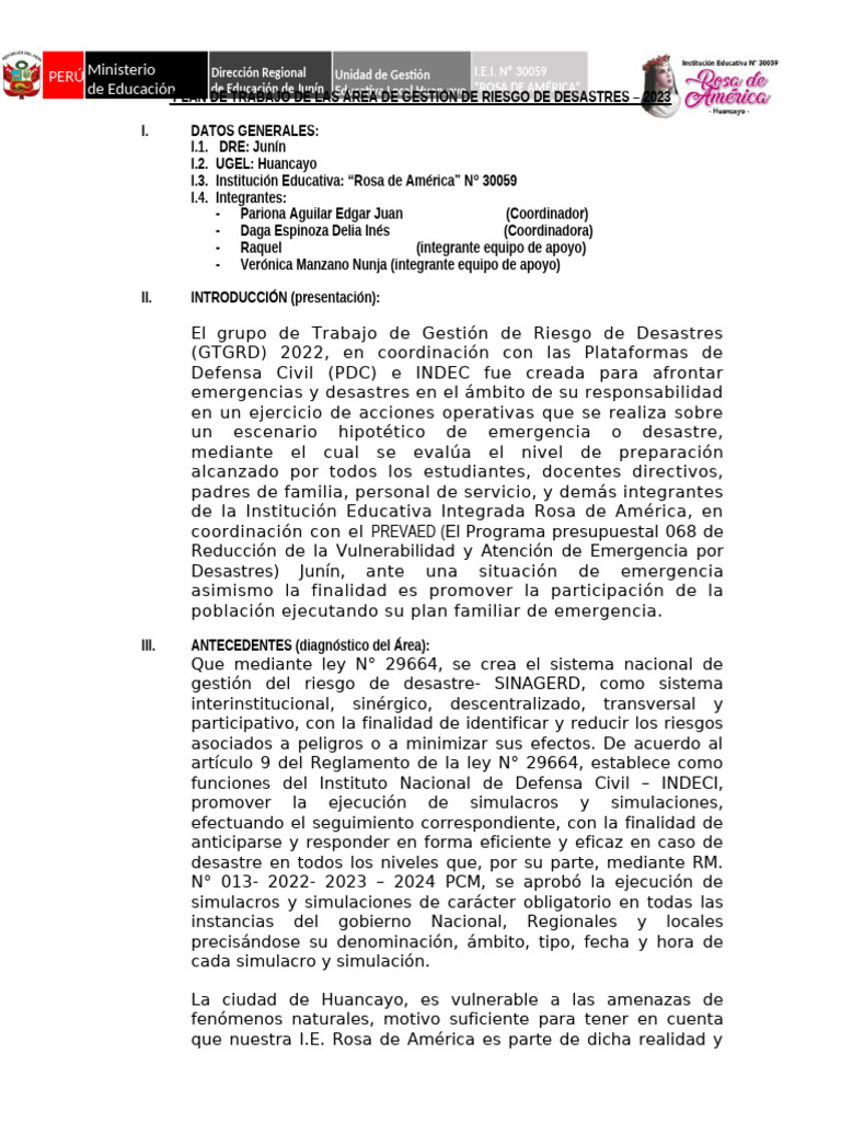 Plan de Riesgo 2023 | PDF | Defensa Civil | Simulación