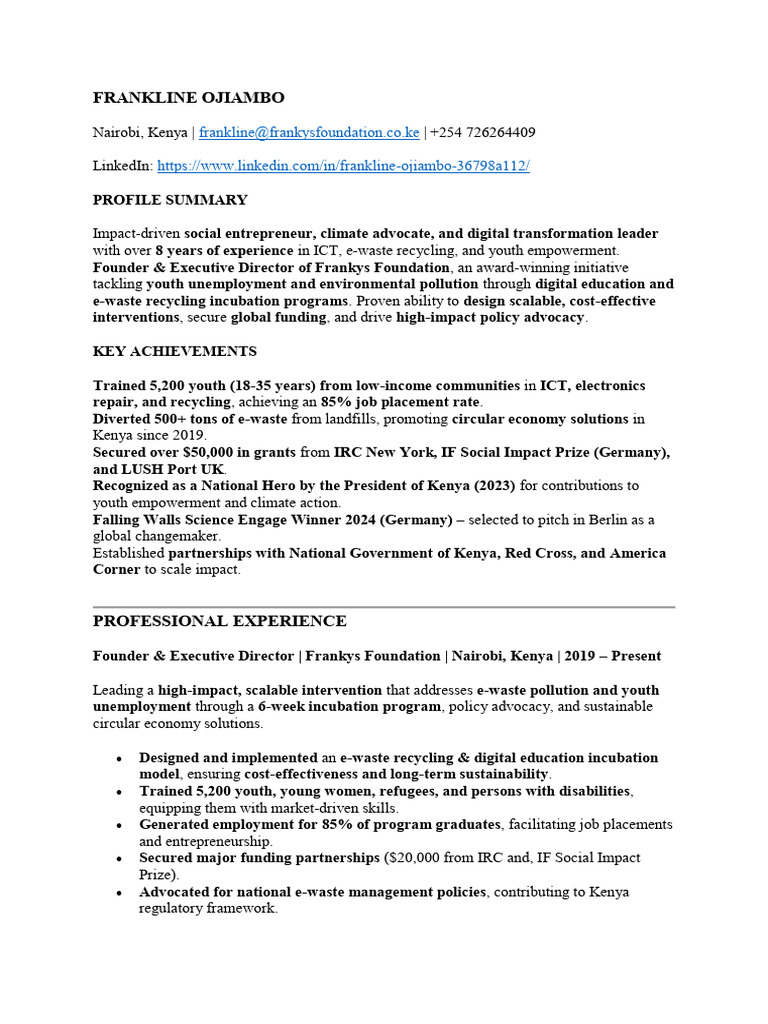 Franky's Foundation: Youth Empowerment & E-Waste Solutions | PDF ...