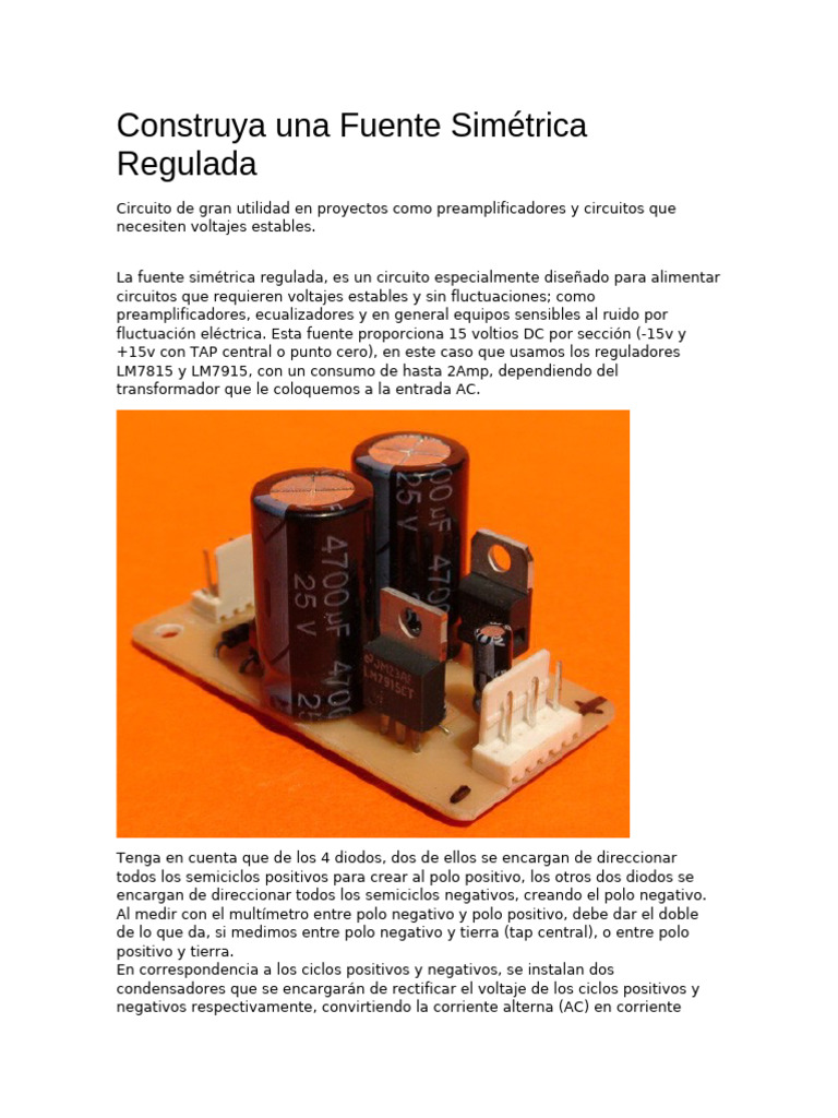 Construya Una Fuente Simétrica Regulada | PDF | Corriente continua ...