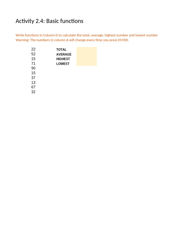 Microsoft Excel Workbook 2.4 - Introducing Spreadsheets | PDF | Microsoft Excel | Spreadsheet